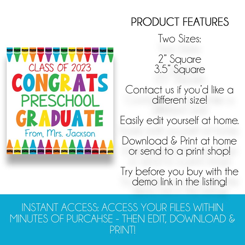 EDITABLE Congrats Preschool Graduate Gift Tag Preschool - Etsy