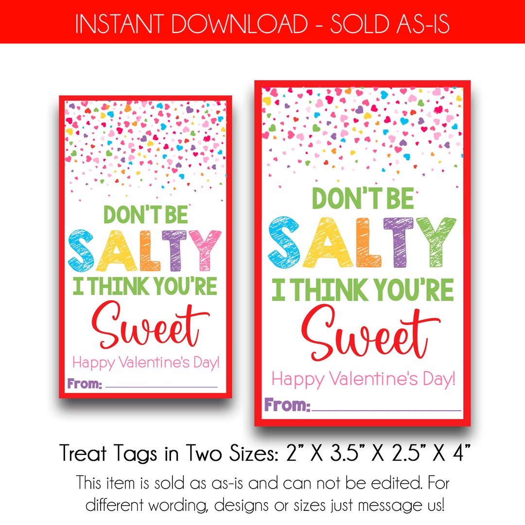 INSTANT DOWNLOAD | Don't Be Salty I Think You're Sweet Kid's Valentine ...