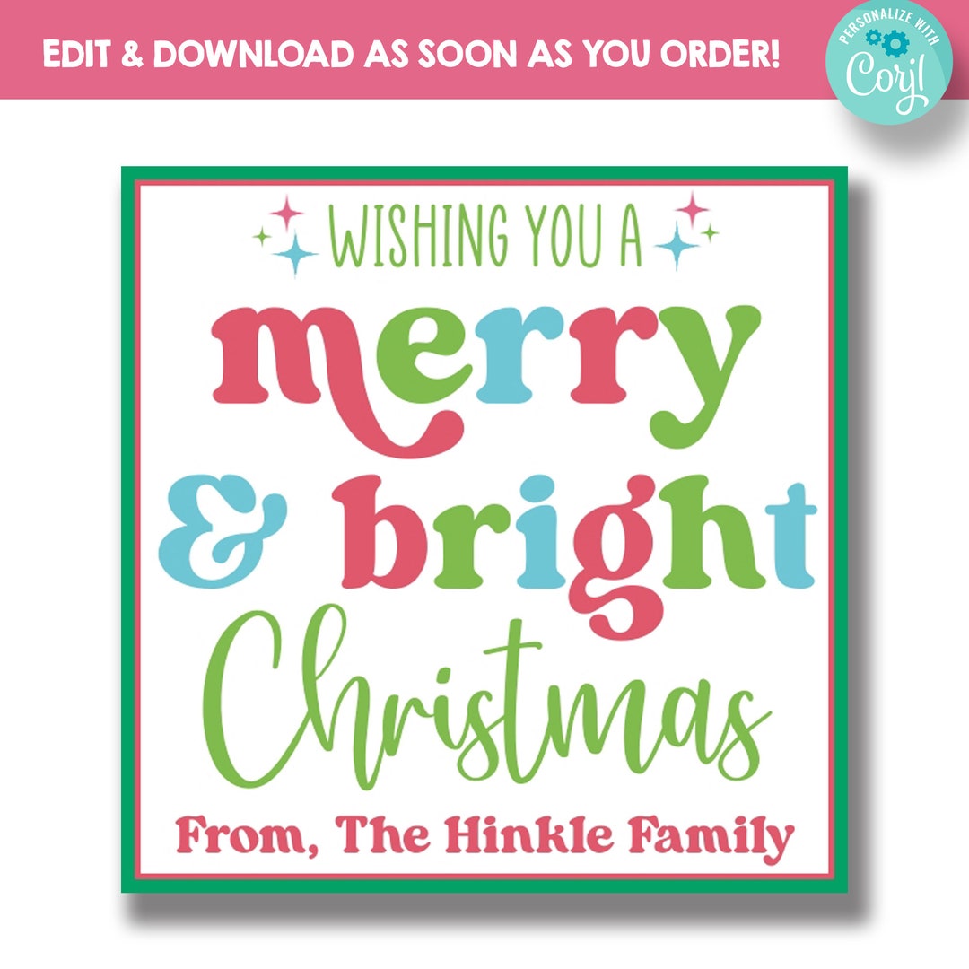 EDITABLE Wishing You a Merry & Bright Christmas Retro Gift Tags ...