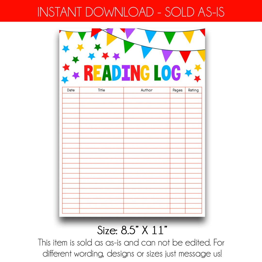 INSTANT DOWNLOAD | Printable Reading Log | Kid's School Reading Log ...