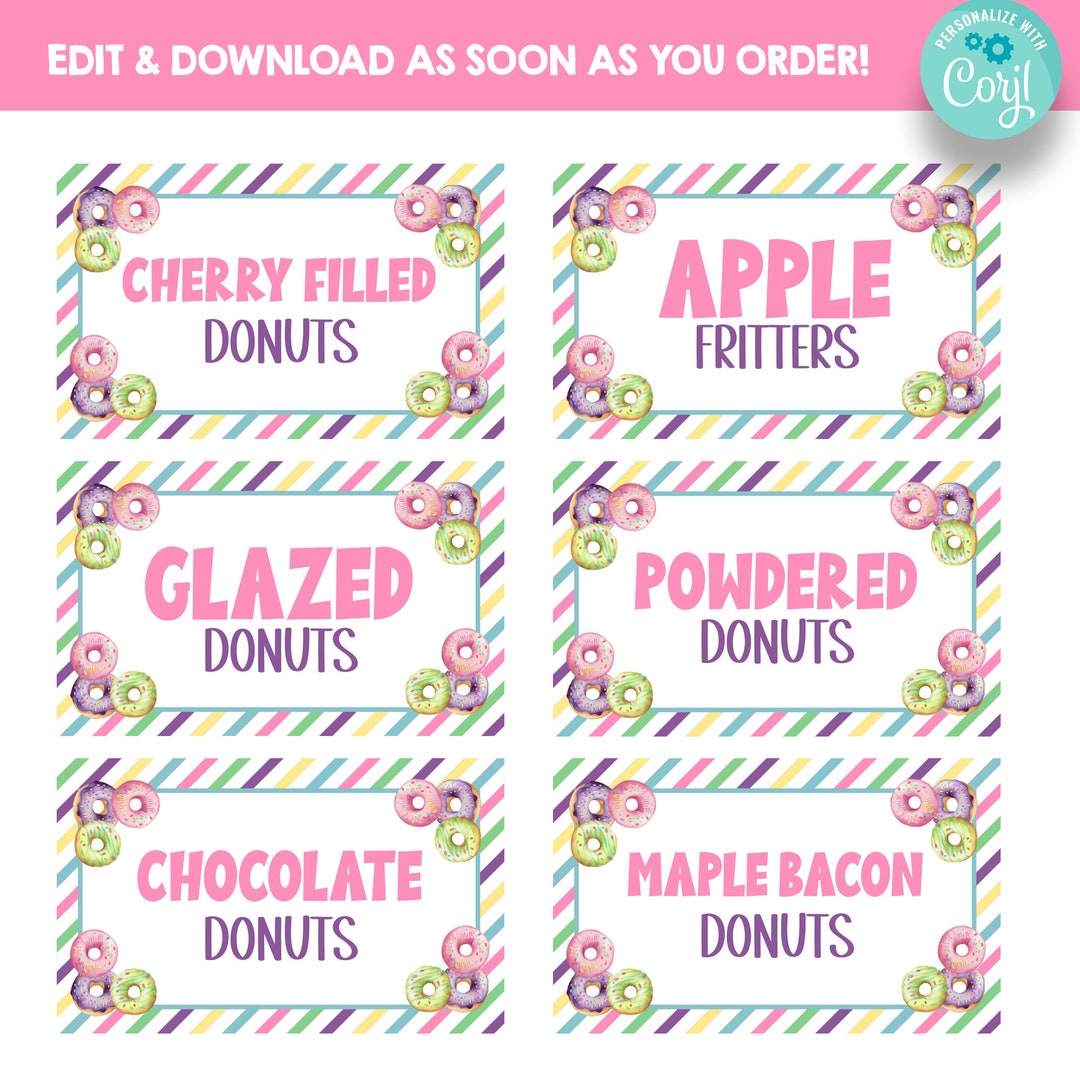 EDITABLE Donut Labels | Donut Breakfast Food Tents | Donut Food Labels ...