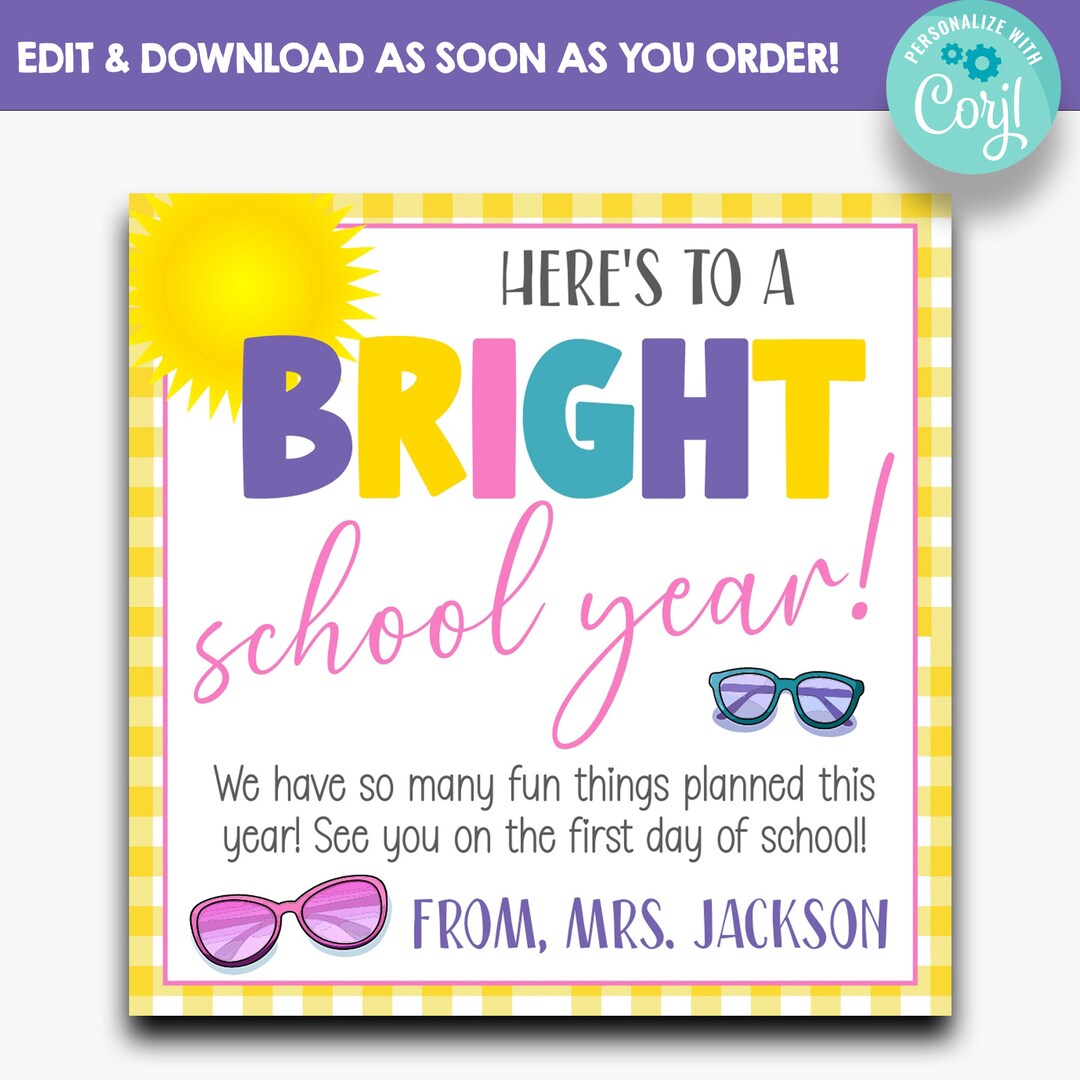 EDITABLE Here's to a Bright School Year Back to School Treat Tags ...