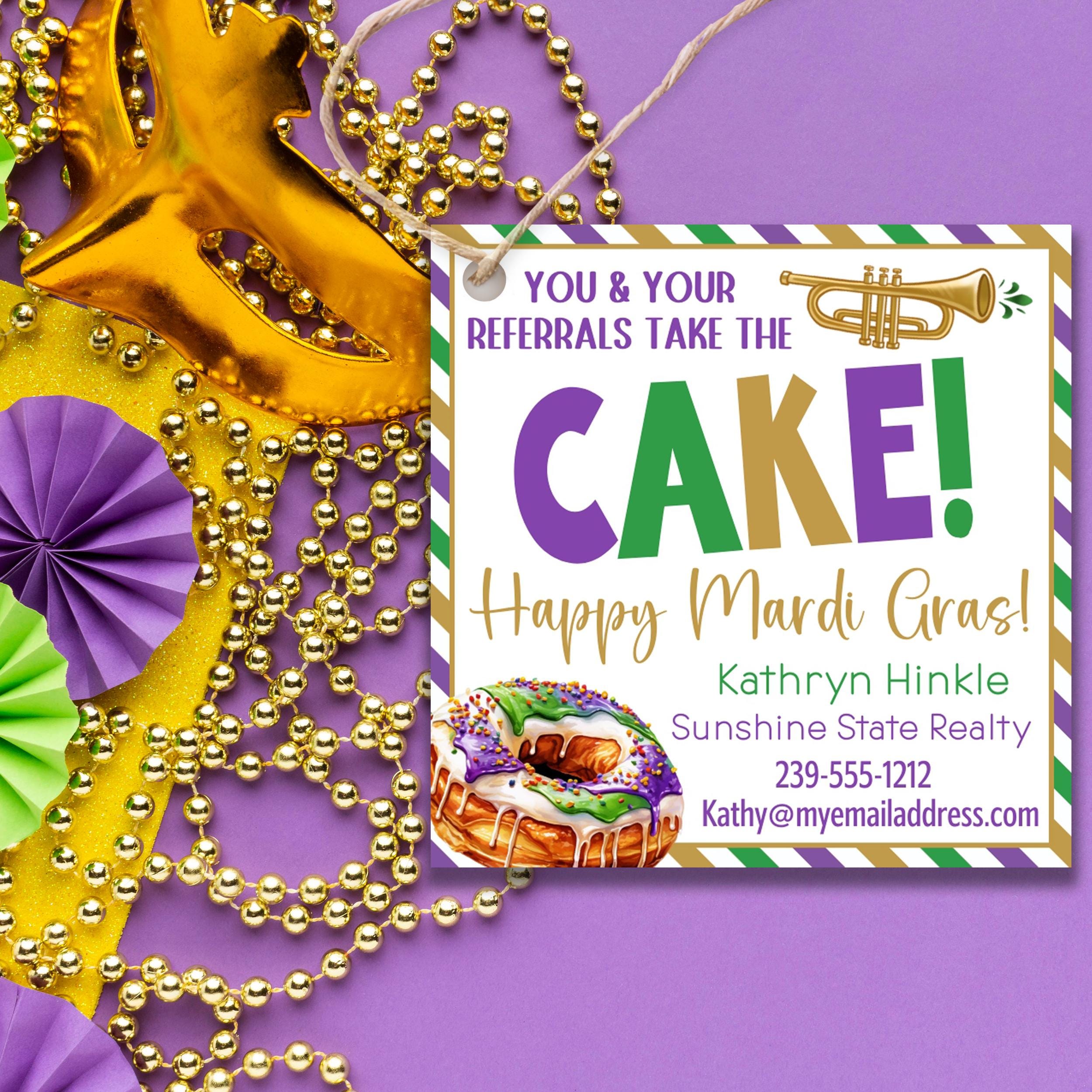 EDITABLE You & Your Referrals Take the Cake Mardi Gras Marketing Pop by ...