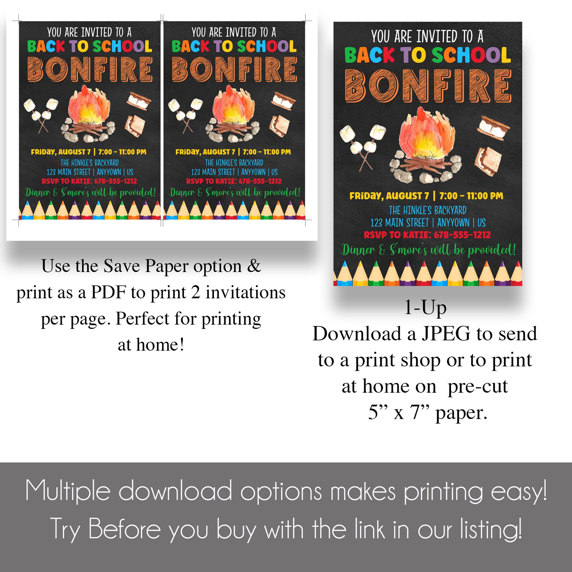 Editable Back to School Bonfire Invitation Printable Back to - Etsy