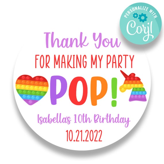 INSTANT DOWNLOAD Editable Pop It Birthday Favor Stickers | Etsy