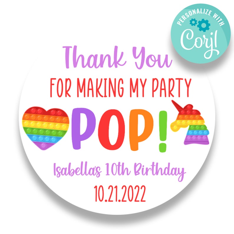 INSTANT DOWNLOAD Editable Pop It Birthday Favor Stickers - Etsy