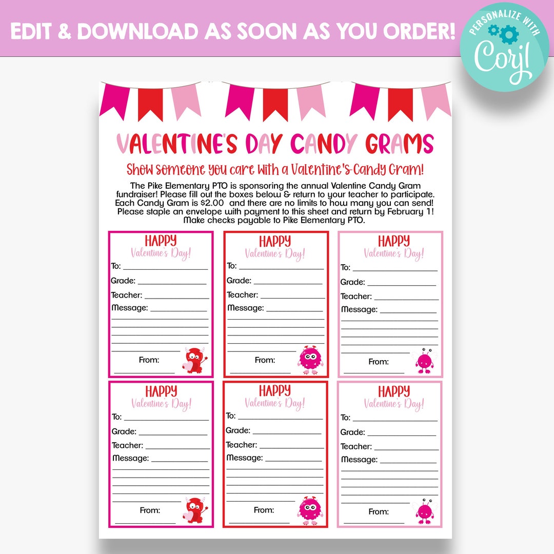 EDITABLE Valentine's Day Candy Gram Flyer | Valentine School Fundraiser ...
