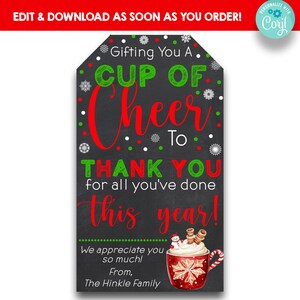 EDITABLE Coffee Christmas Gift Tag | Cup of Cheer Holiday Appreciation ...
