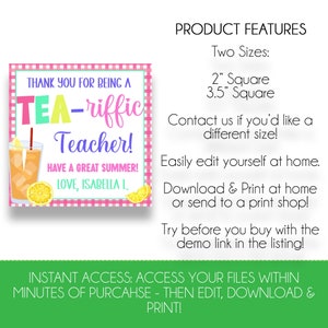EDITABLE Thank You for Being a Tea-riffic Teacher Gift Tags | End of ...