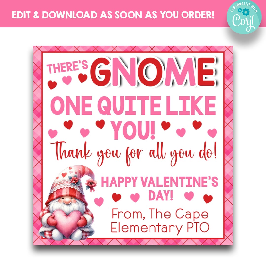EDITABLE Gnome Valentine's Day Appreciation Tag | There's Gnome One ...