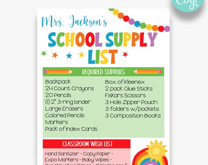 Editable School Supply List digital Download - Etsy