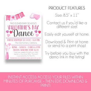 EDITABLE Valentine's Dance Flyer | School Dance Flyer | Valentine's Day ...