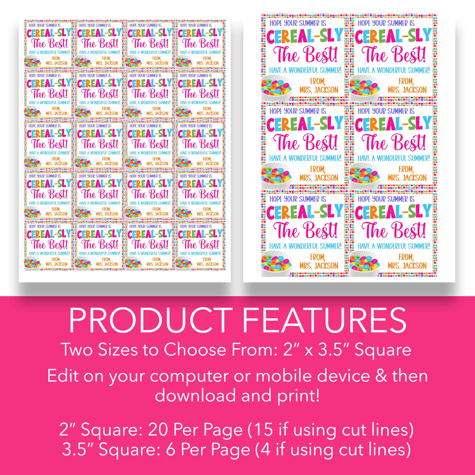 EDITABLE Hope Your Summer is Cereal-sly the Best Kids Gift Tags | End ...