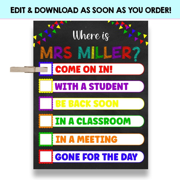Where is the Teacher Chalkboard Printable - Etsy