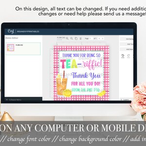 EDITABLE Thank You for Being so Tea-riffic Gift Tags | Tea Themed Treat ...