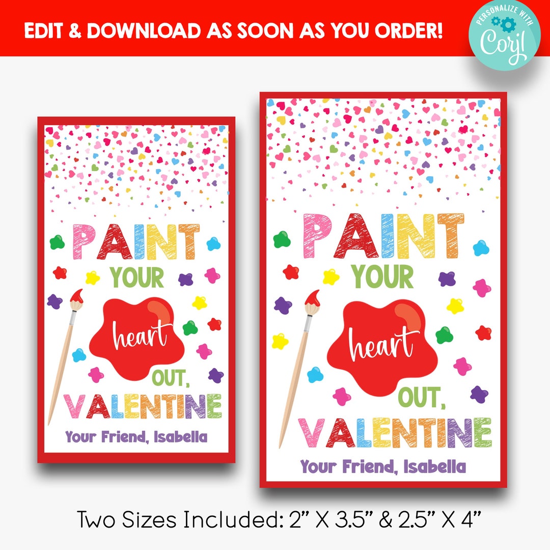 EDITABLE Paint Your Heart Out Valentine's Day Treat Tags | Paint ...