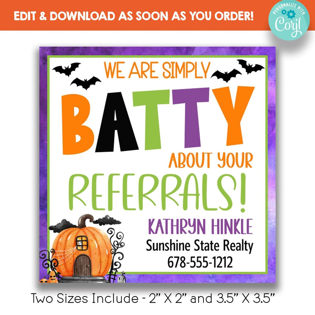 EDITABLE We Are Simply Batty About Your Referrals Halloween Marketing ...