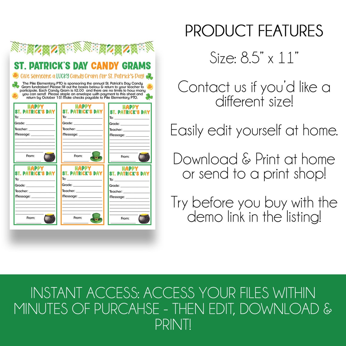 EDITABLE St. Patrick's Day Candy Gram Flyer St. - Etsy