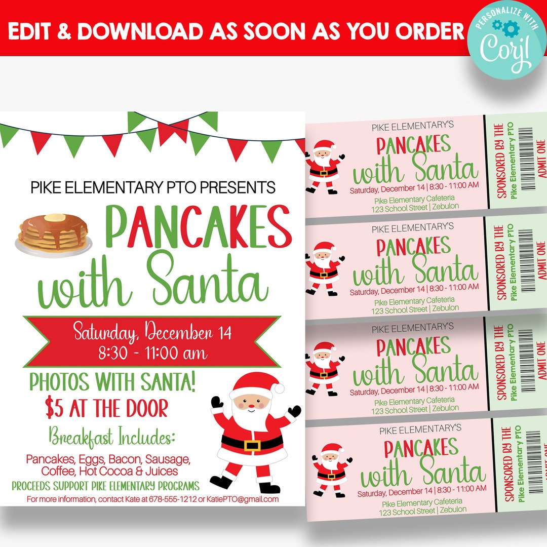 EDITABLE Pancakes With Santa Flyer | Breakfast With Santa Flyer With ...