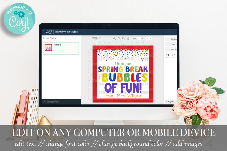 EDITABLE I Hope Your Spring Break is Bubbles of Fun Square Treat Bag ...