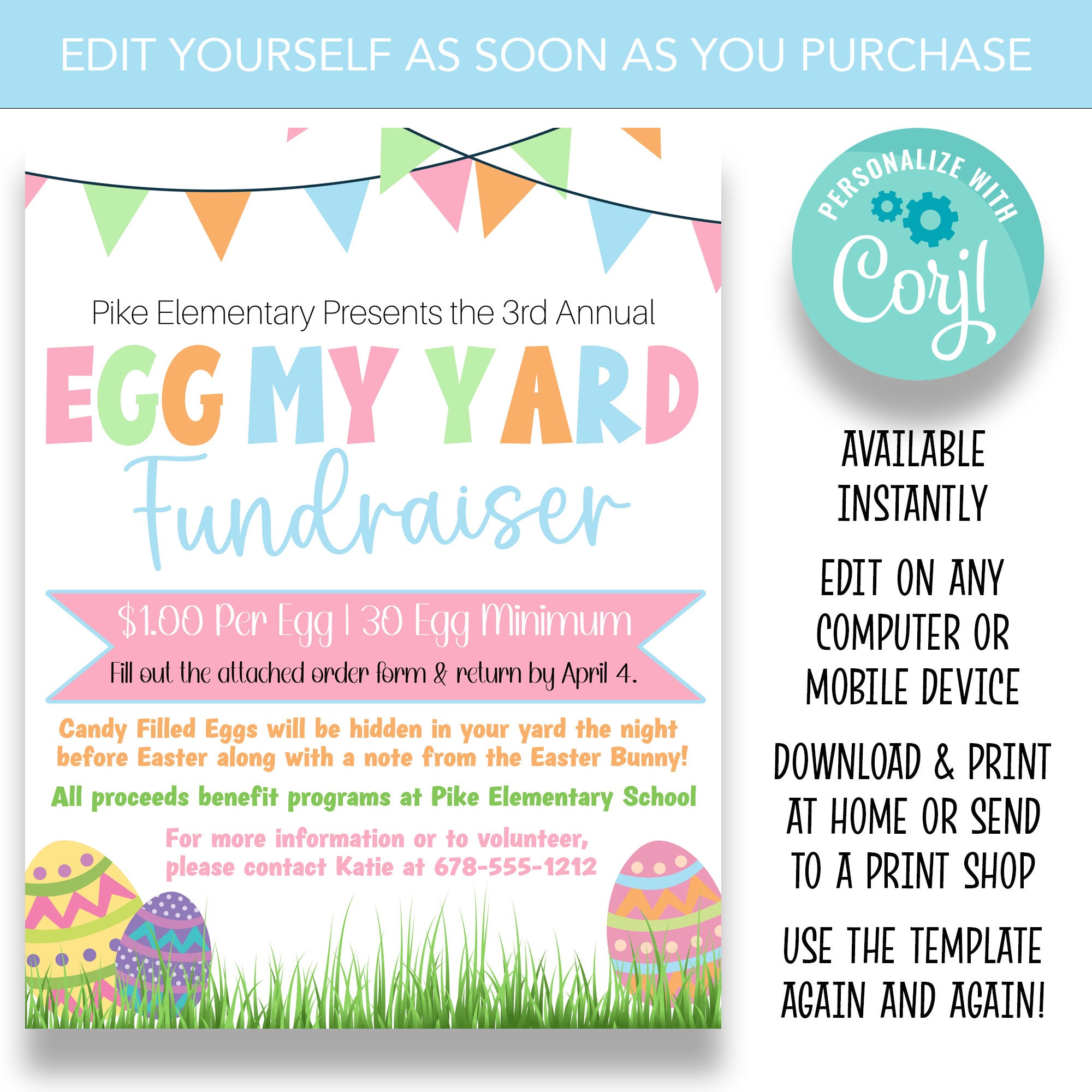 EDITABLE Egg My Yard Fundraiser Flyer With Bonus Order Form | Easter ...