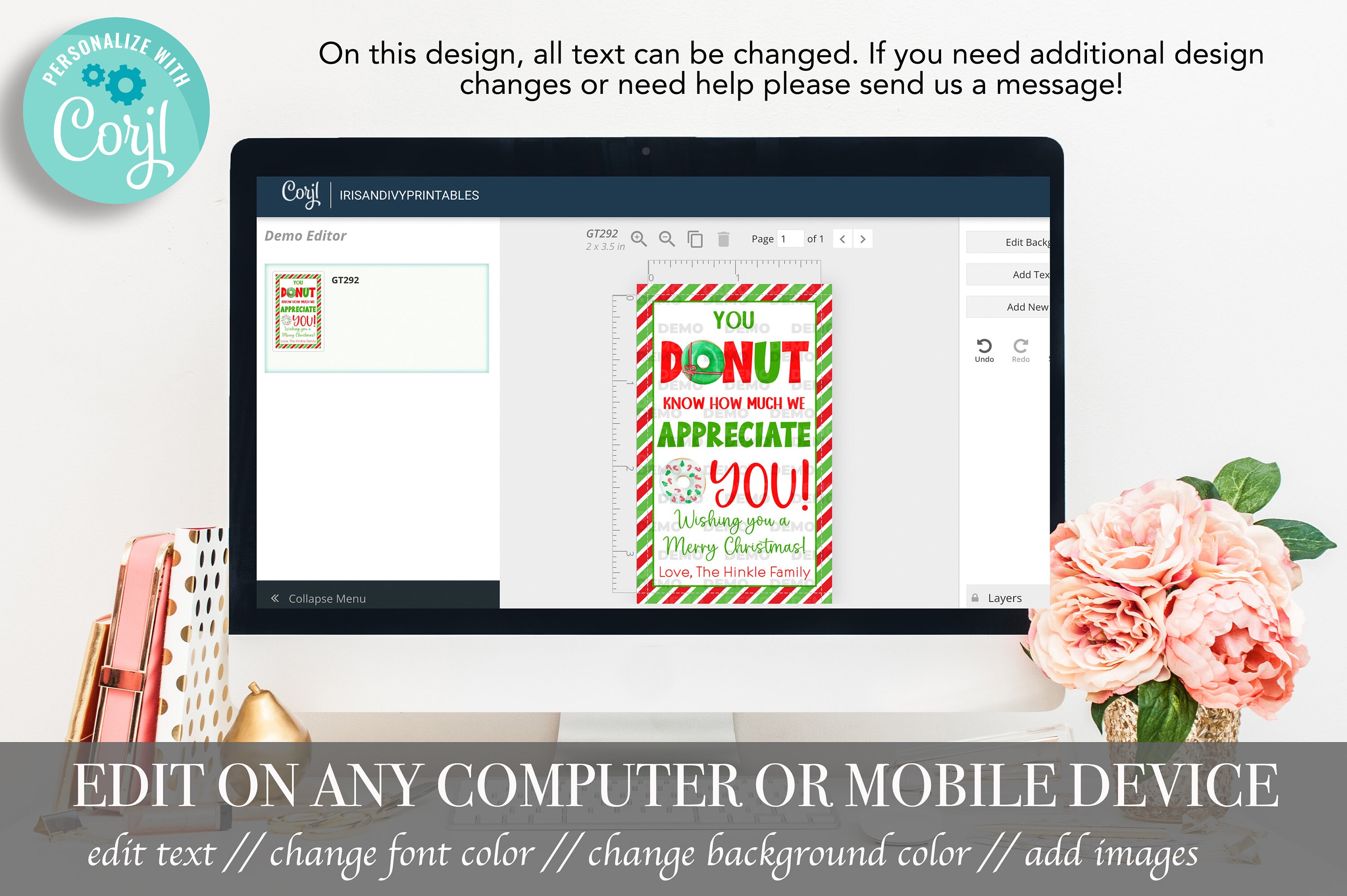 EDITABLE Christmas Donut Gift Tags | Donut Know How Much We Appreciate ...