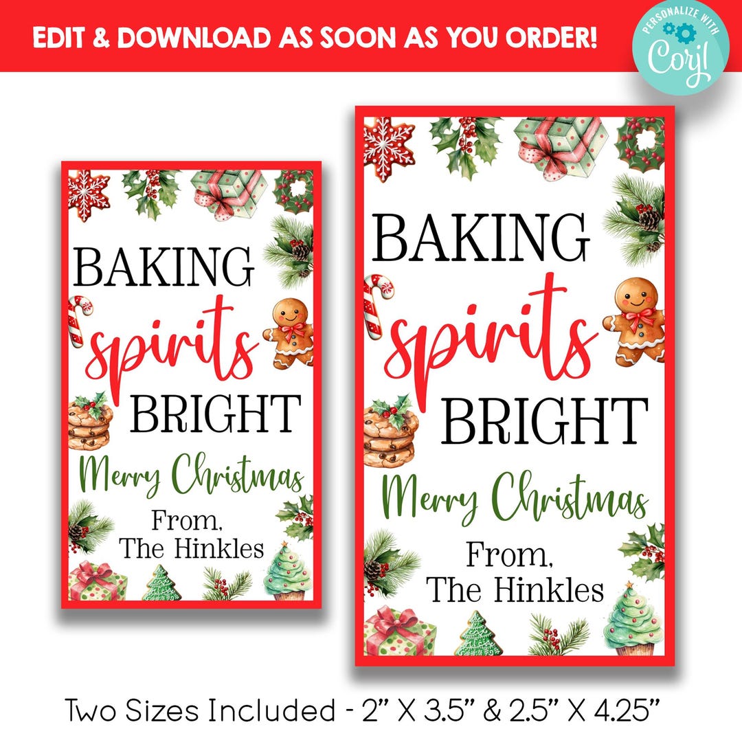 EDITABLE Baked Goods Christmas Treat Tags | Baking Spirits Bright Gift ...