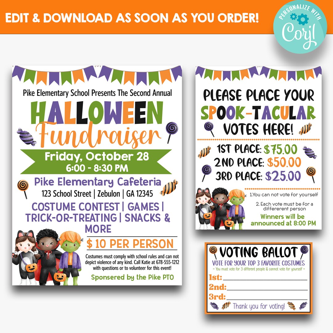 EDITABLE Halloween Fundraiser Party & Costume Contest Fundraising Flyer ...