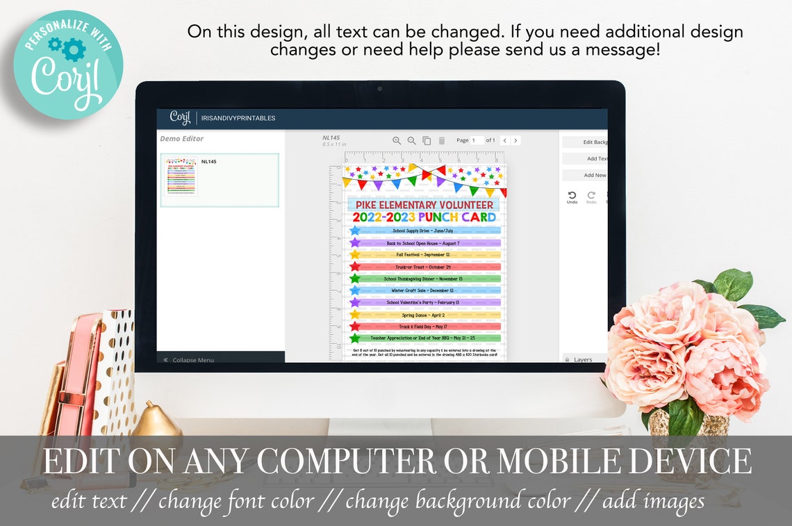 Editable PTO Volunteer Punch Card PTO Fundraiser Volunteer - Etsy