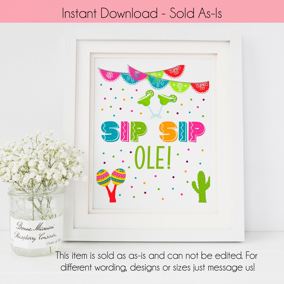 Fiesta Party Sip Sip Ole Sign | Mexican Fiesta Bar Sign | Taco Bout a ...