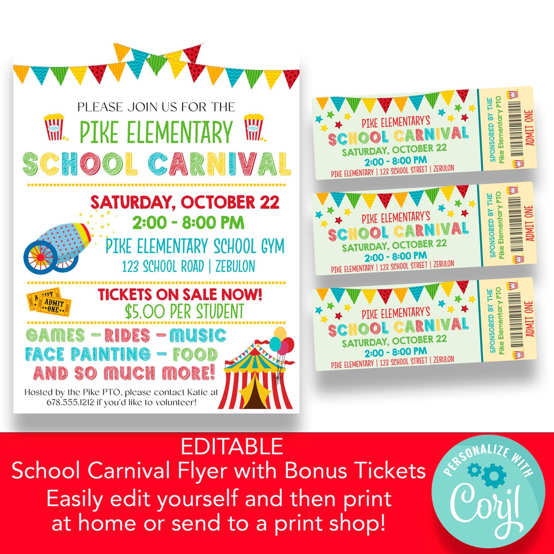 EDITABLE School Carnival Flyer | PTO Fundraiser Flyer | Printable ...