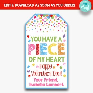 EDITABLE You Have a Piece of My Heart Valentine's Day Treat Tags ...
