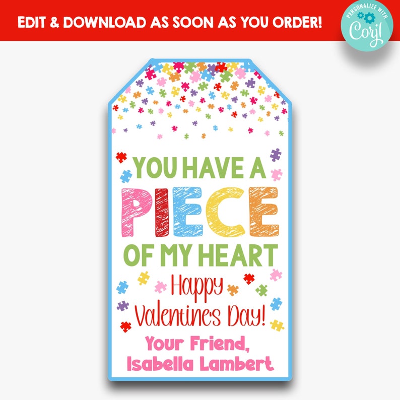 EDITABLE You Have a Piece of My Heart Valentine's Day Treat Tags ...