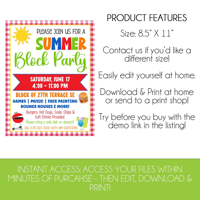 EDITABLE Summer Block Party Invite Flyer Neighborhood Party - Etsy