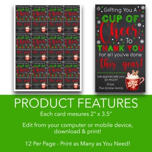 EDITABLE Christmas Gift Tags Gifting You a Cup of Cheer Christmas ...
