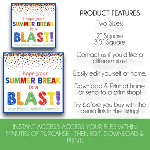 EDITABLE I Hope Your Summer Break is a Blast Treat Bag Tags | Blast ...