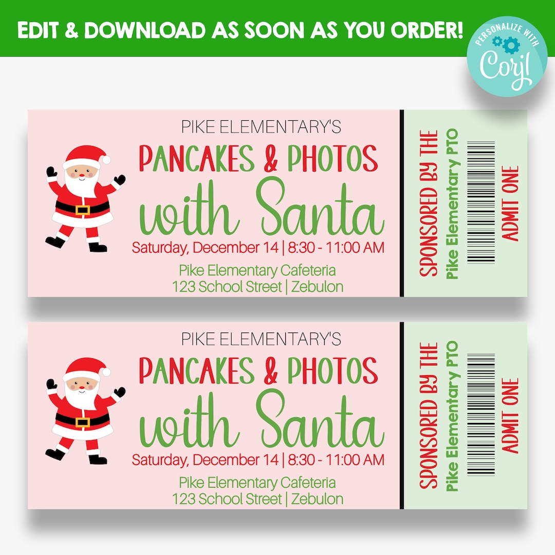 EDITABLE Breakfast With Santa Flyer Tickets Santa Tickets Printable ...