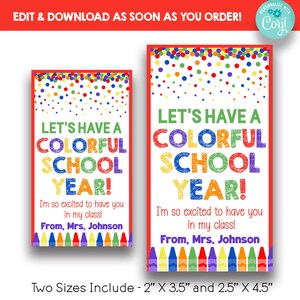 EDITABLE First Day of School Treat Tags | Bright Let's Have a Colorful ...
