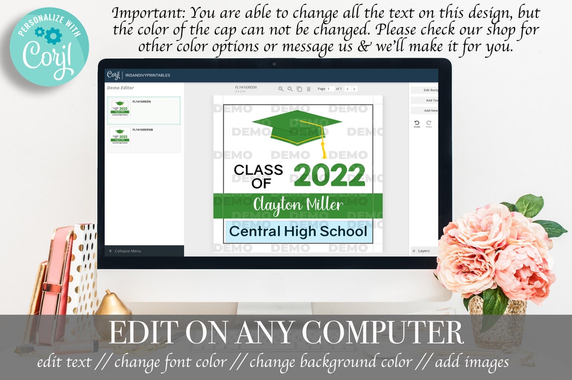 INSTANT DOWNLOAD Editable/printable Square Green Graduation - Etsy