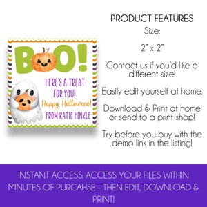 EDITABLE BOO Here's a Treat for You Halloween Treat Tag | Halloween ...