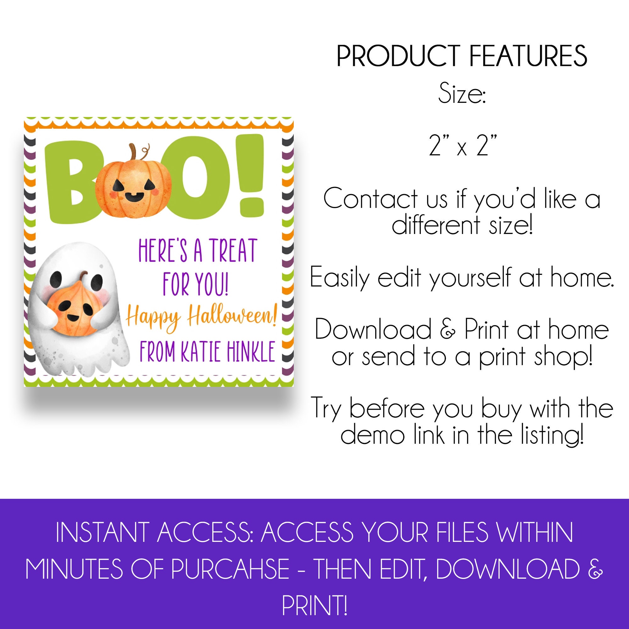EDITABLE BOO Here's a Treat for You Halloween Treat Tag | Halloween ...