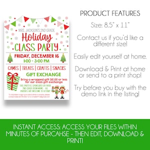 EDITABLE Class Holiday Party Flyer | School Holiday Party Template ...