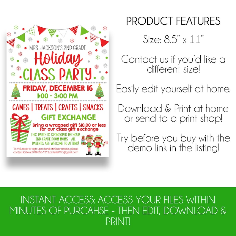 EDITABLE Class Holiday Party Flyer | School Holiday Party Template ...