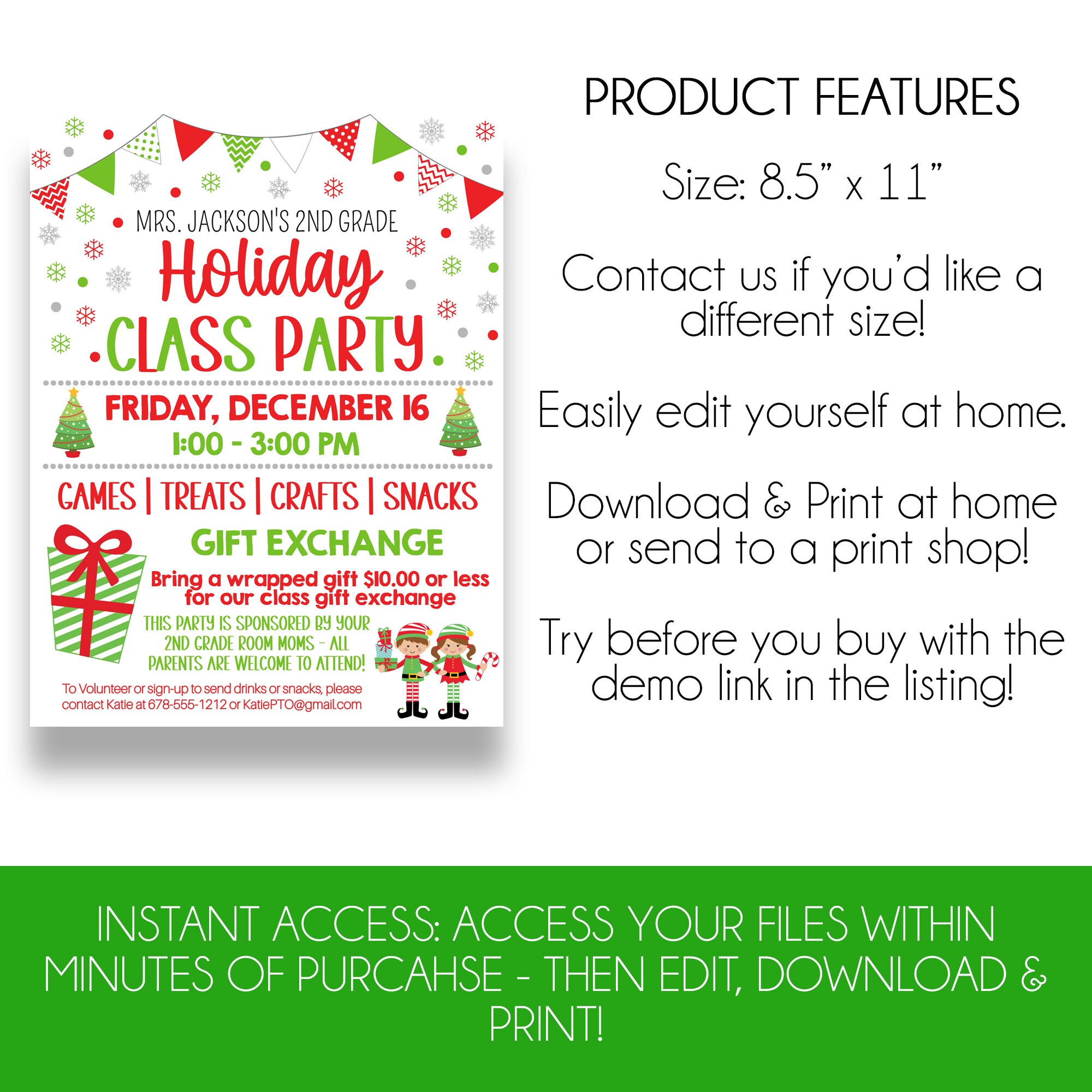 EDITABLE Class Holiday Party Flyer | School Holiday Party Template ...