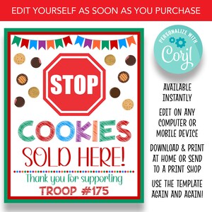 EDITABLE Stop Cookies Sold Here Sign | Cookie Fundraiser Signs | Cookie ...