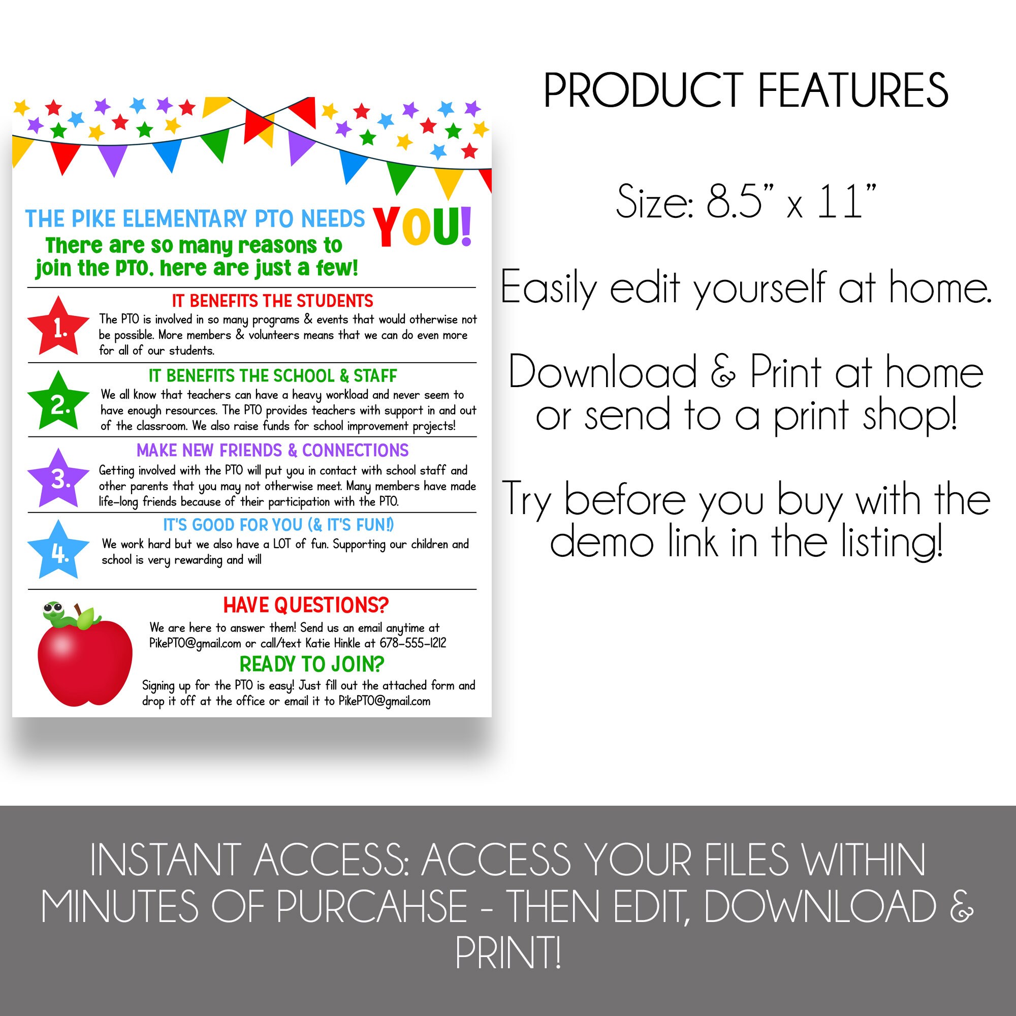 EDITABLE PTO Volunteer Recruitment Flyer Printable PTA - Etsy