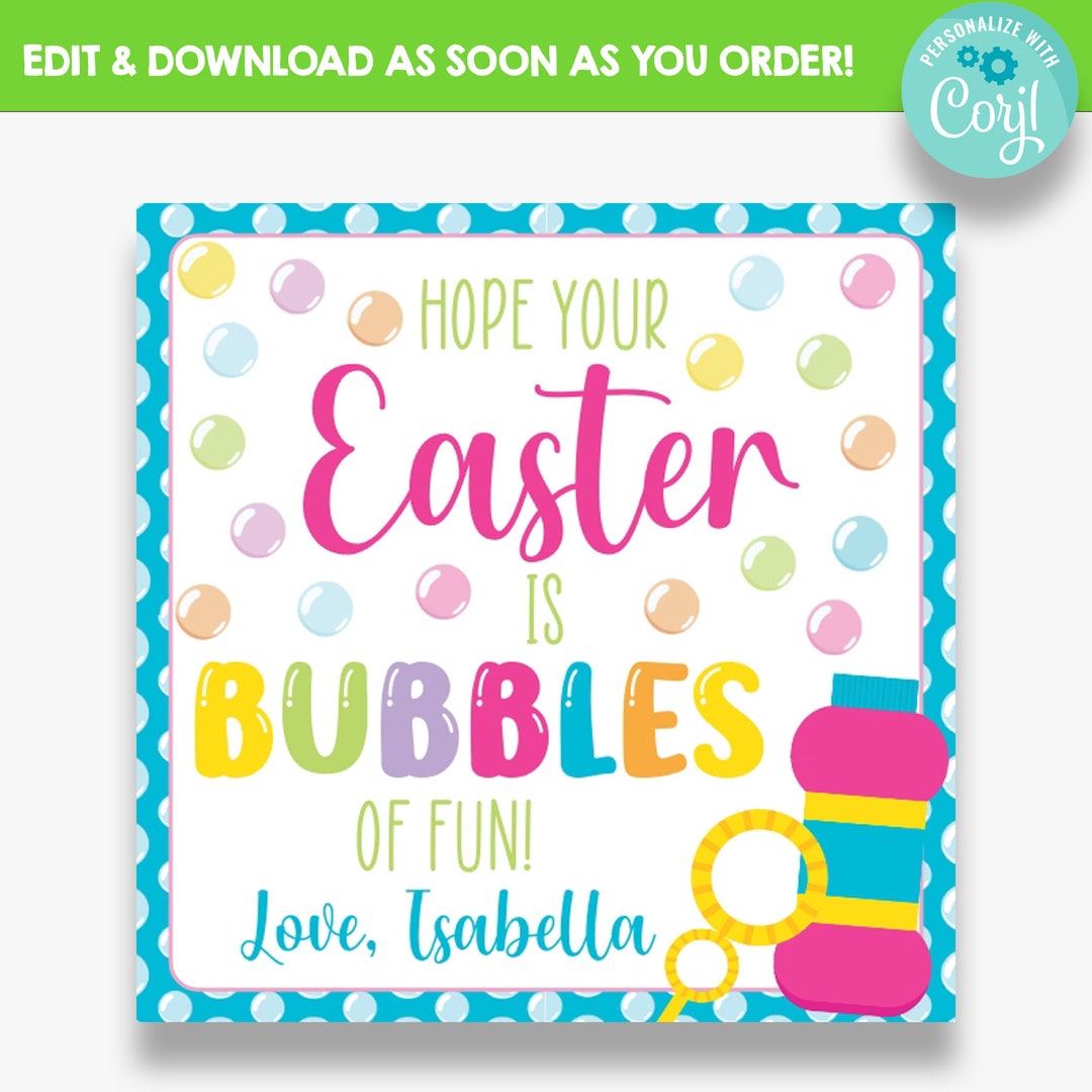 EDITABLE Hope Your Easter is Bubbles of Fun Square Gift Tags ...