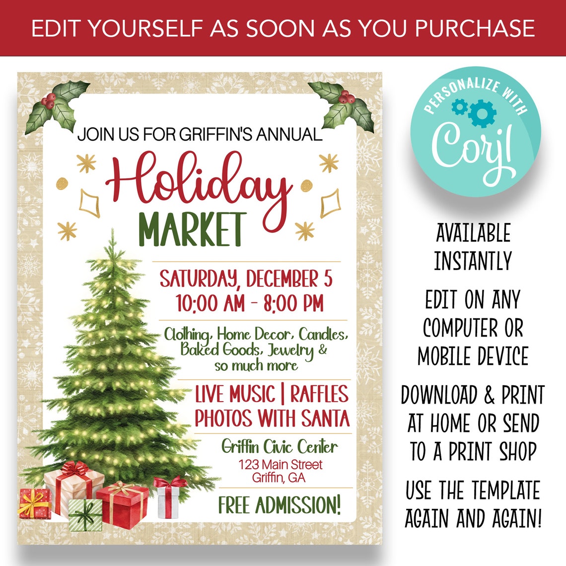 EDITABLE Holiday Market Flyer Christmas Market Flyer - Etsy