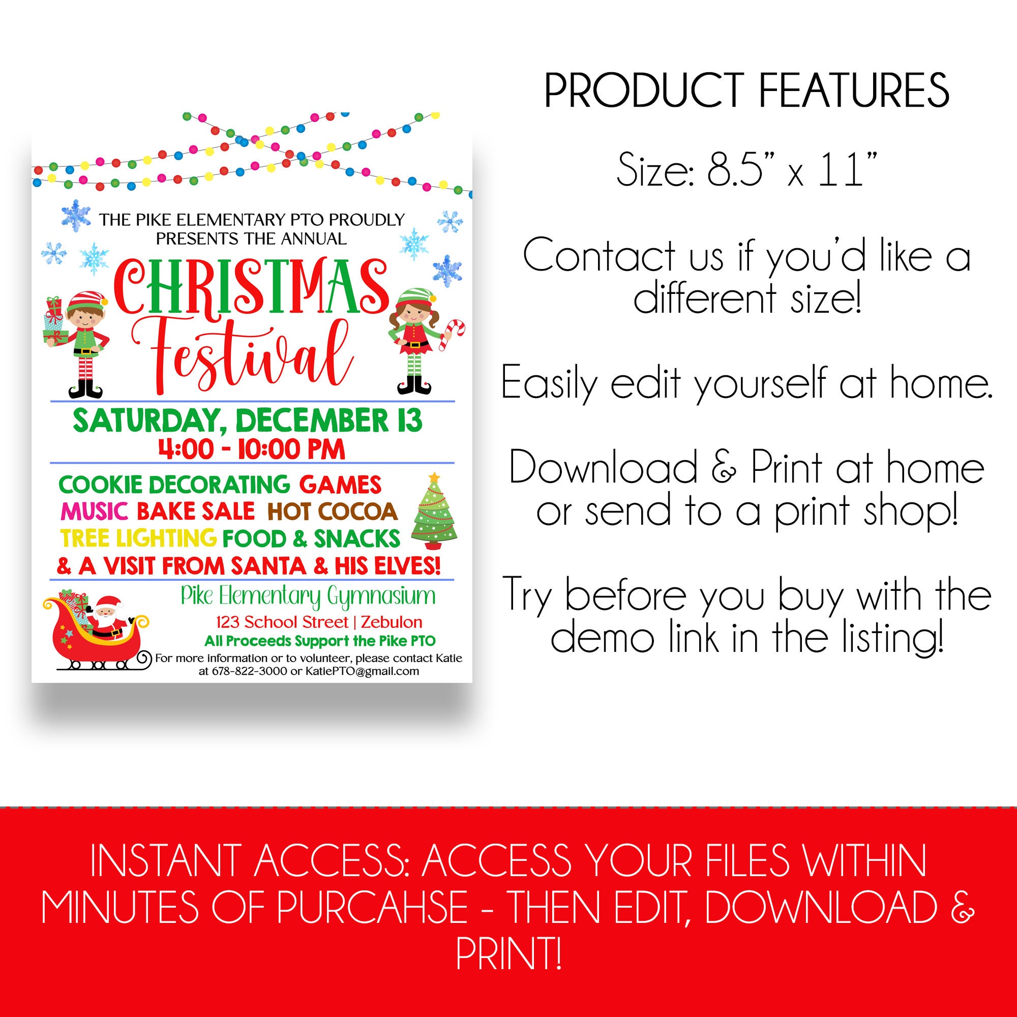 EDITABLE Christmas Festival Flyer | Christmas Festival Fundraiser | PTO ...