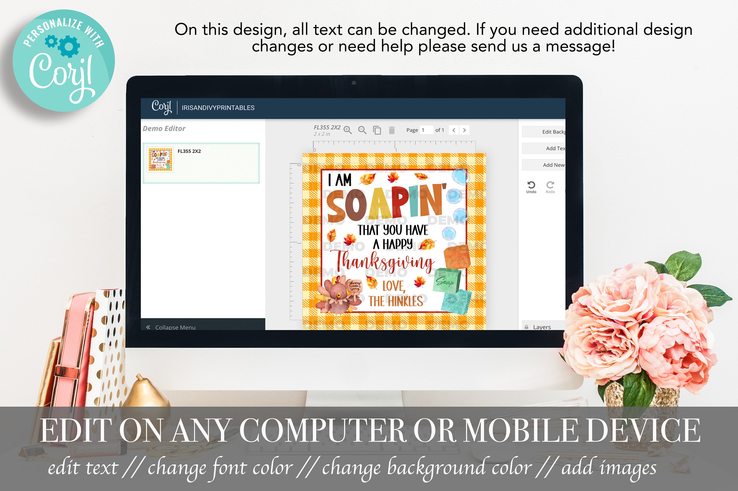 EDITABLE Soapin' You Have a Happy Thanksgiving Square Gift Tag | Soap ...